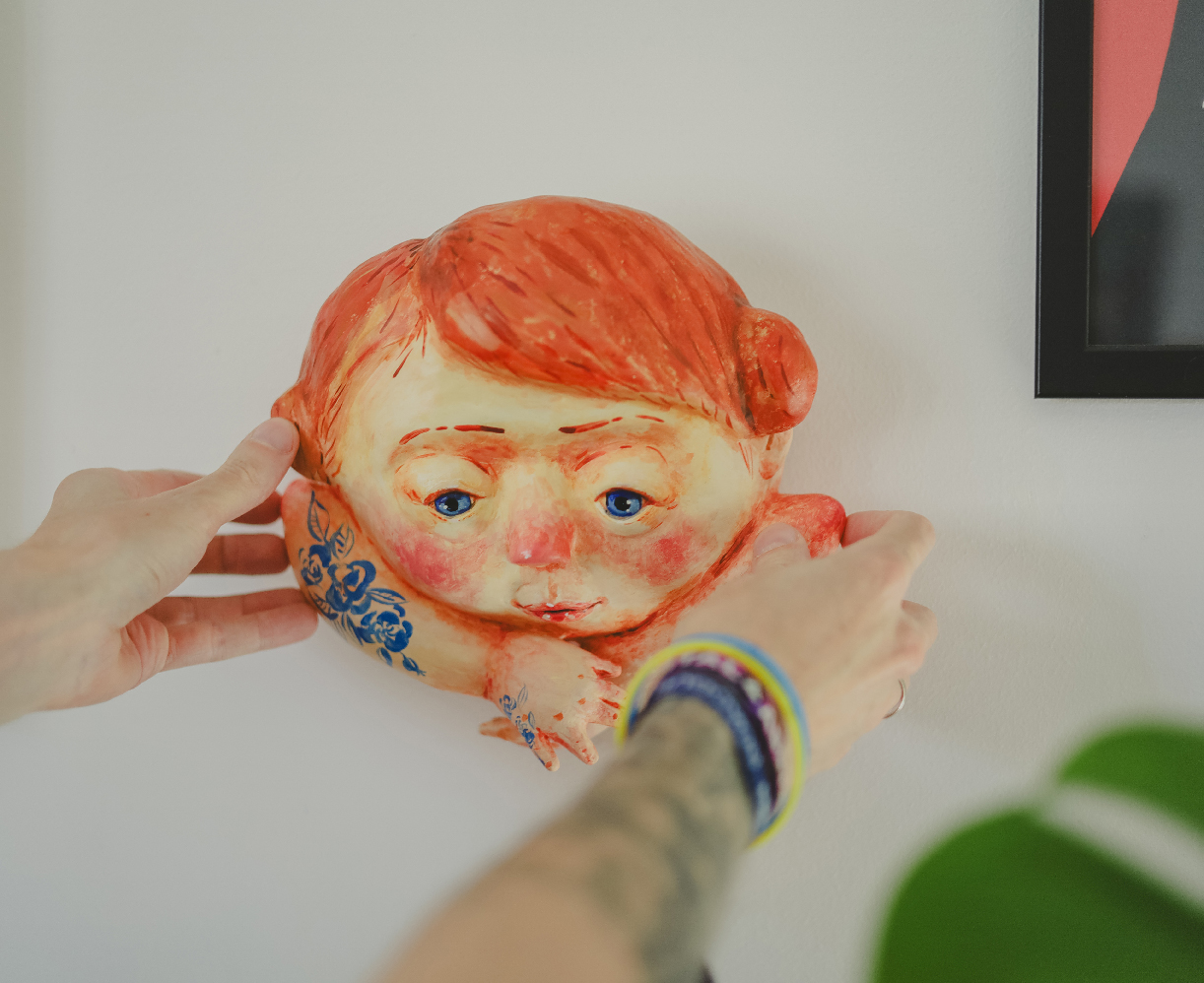 Adorable Girl Head Paper Mache Wall Mask – Handmade Unique Wall Decor ...