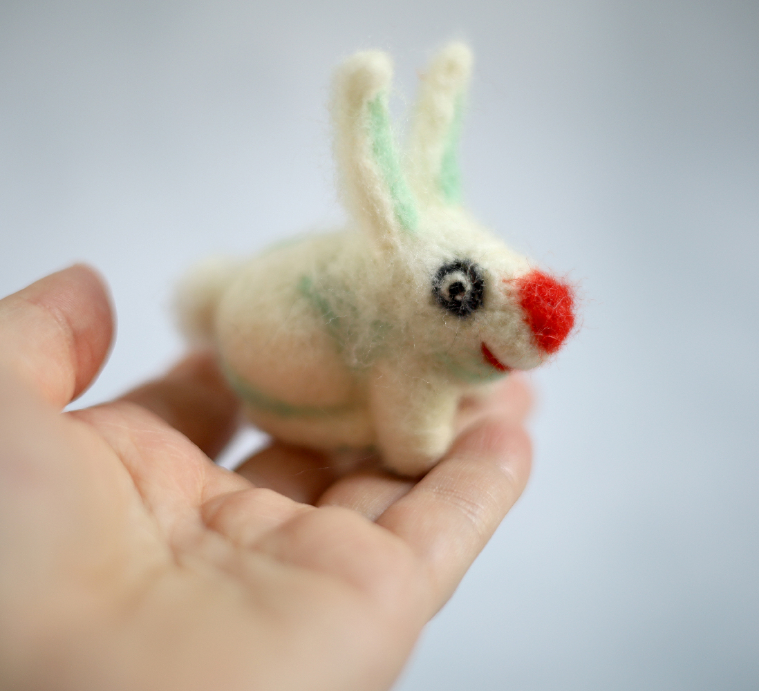 Funny White Rabbit – Needle Felted Wool Art Doll – Depiano Art