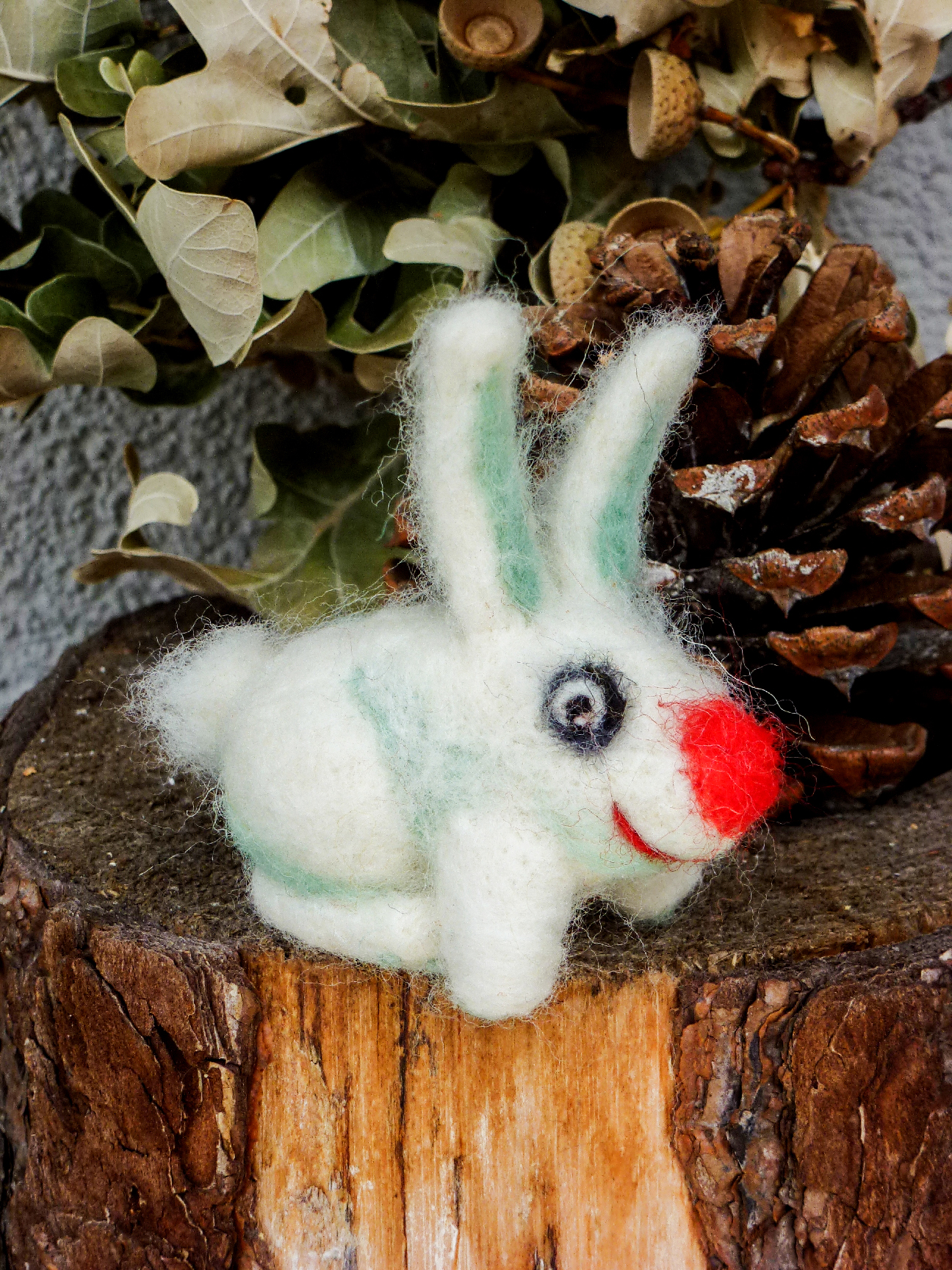 Funny White Rabbit – Needle Felted Wool Art Doll – Depiano Art